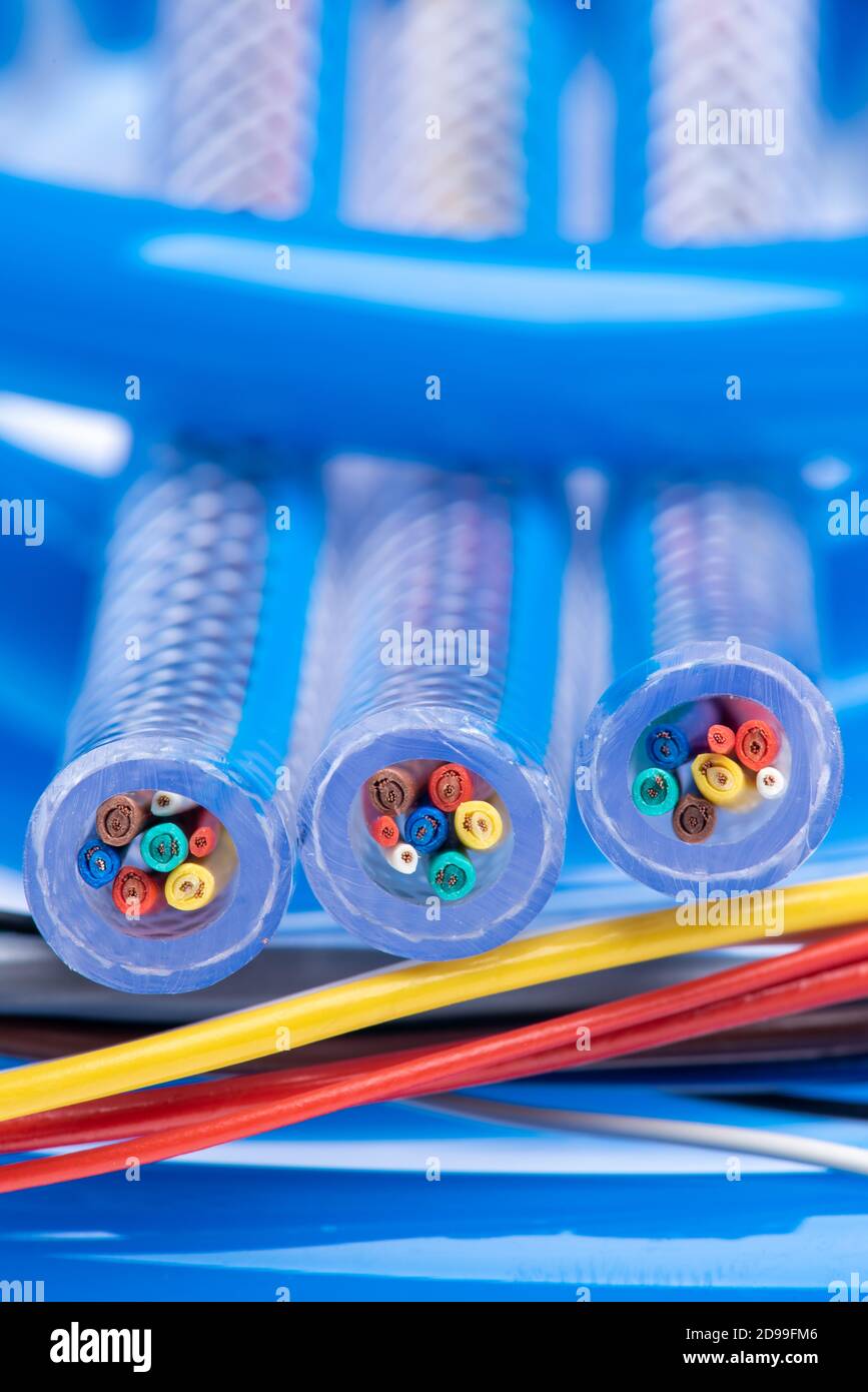 Macro of colorful cord and cable electrical installation Stock Photo ...