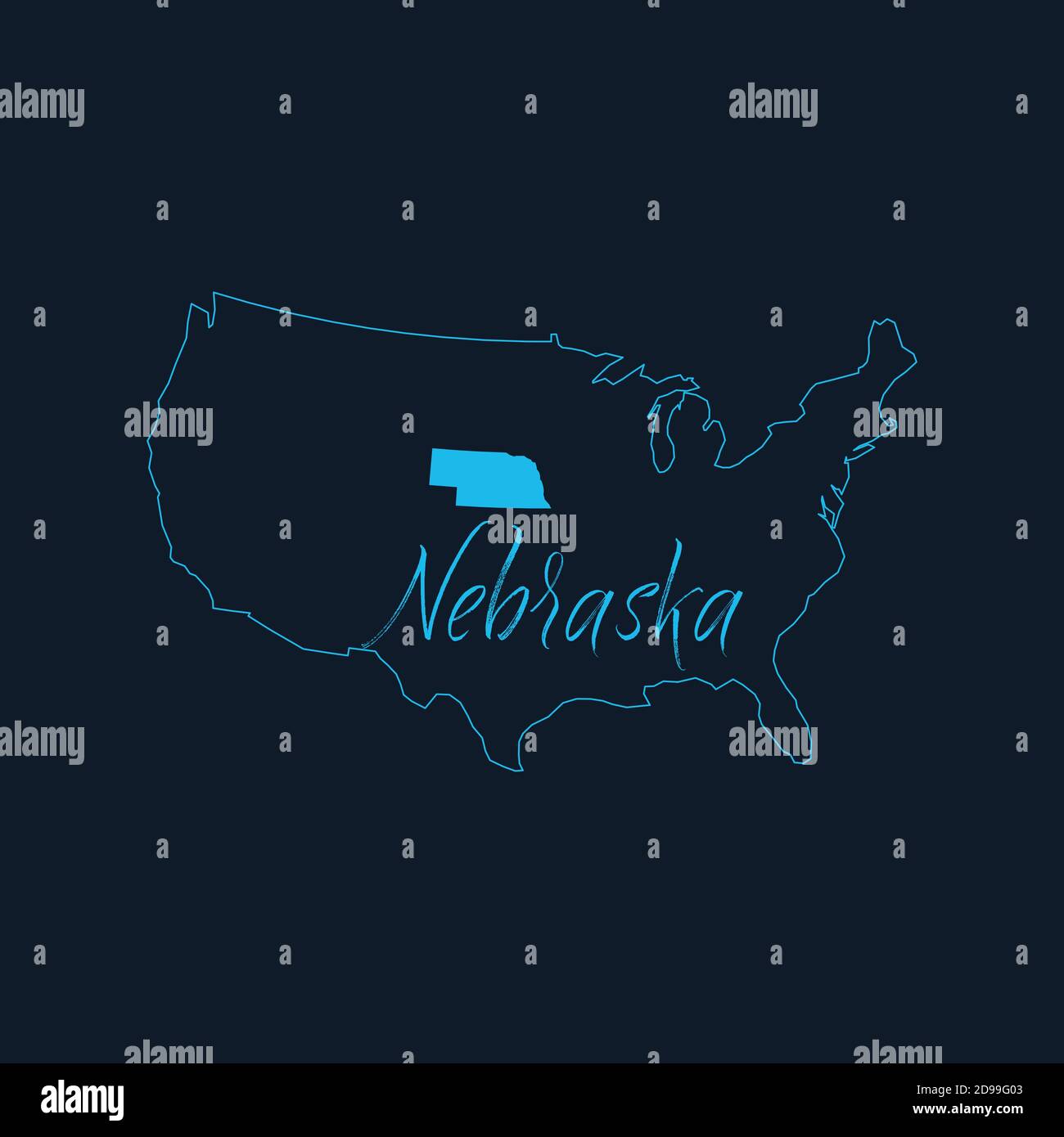 Nebraska state highlighted on United States of America map , USA ...