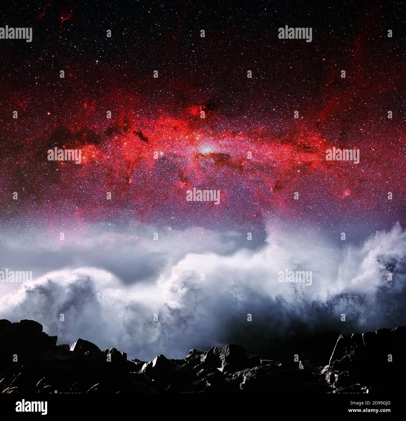 Storm waves transition to cosmic starry sky. Elements of this image ...