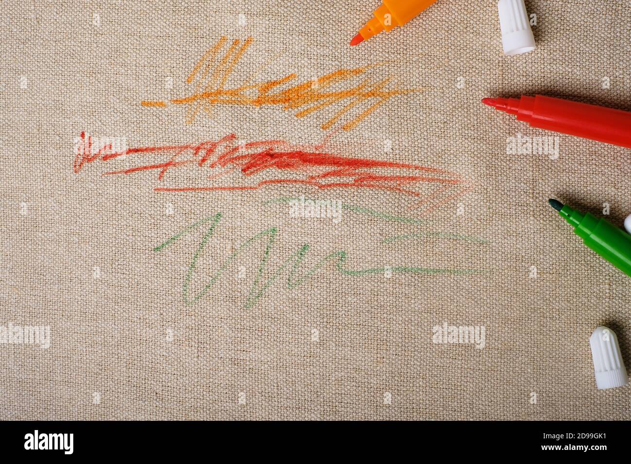 stains from felt-tip pens. Furniture fabric. Cleaning concept Stock ...