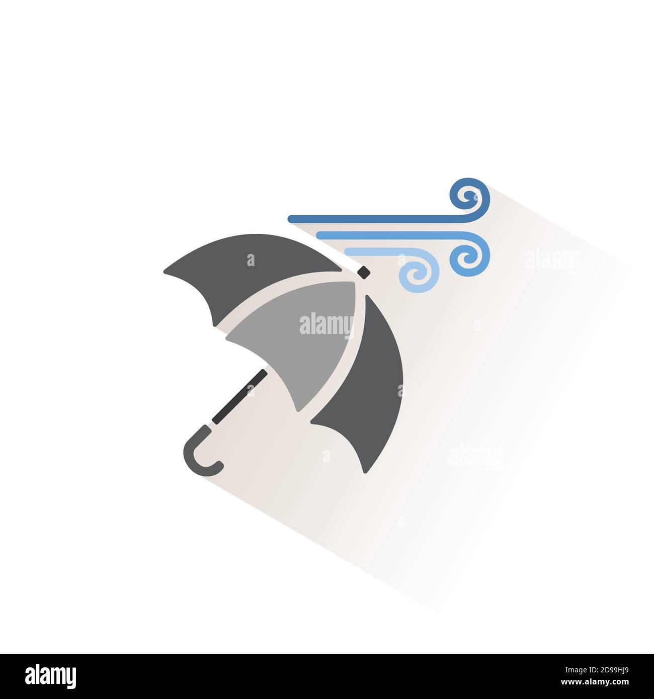 Umbrella and heavy wind. Isolated color icon. Weather glyph vector ...