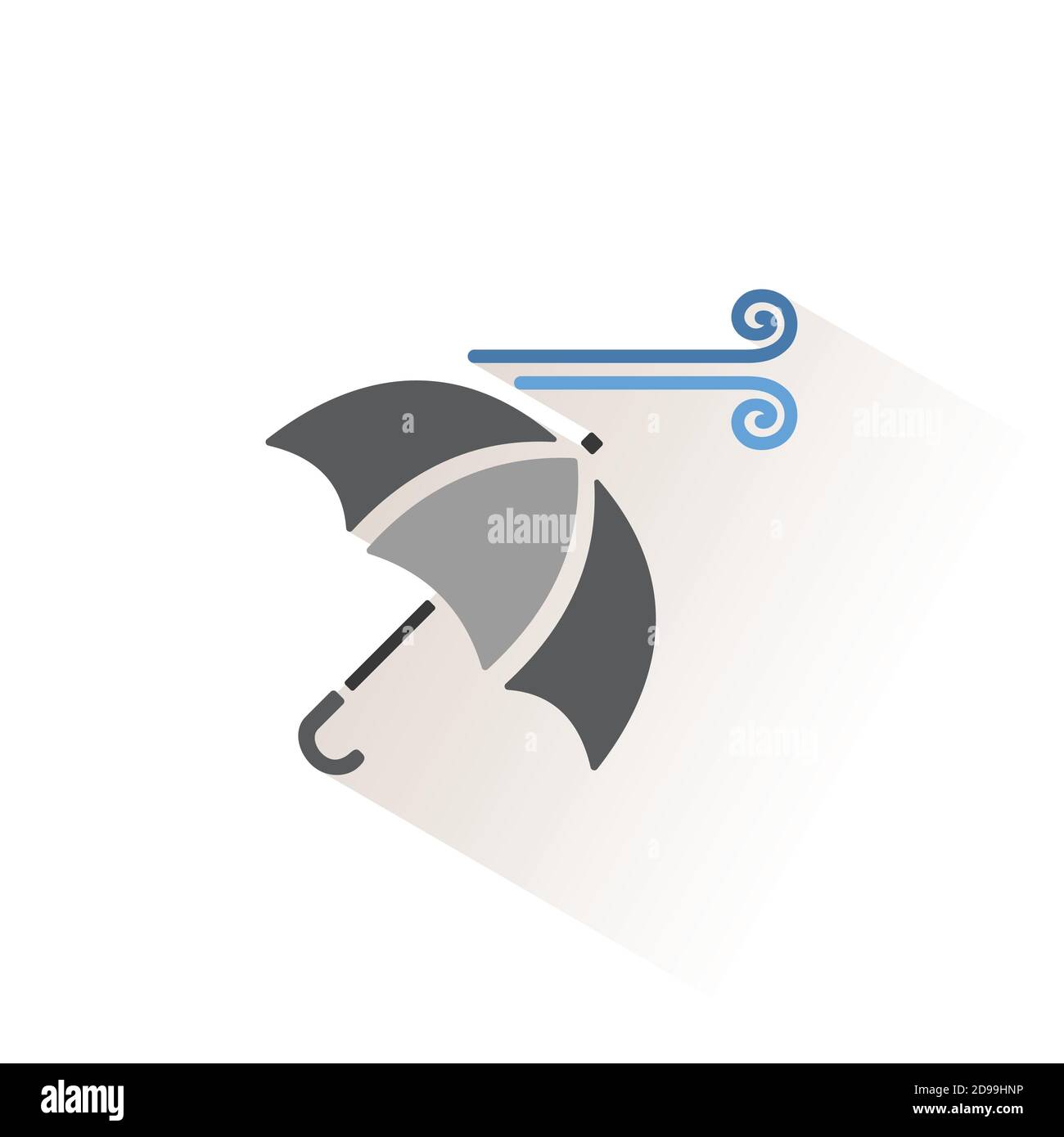 Umbrella and wind. Isolated color icon. Weather glyph vector ...