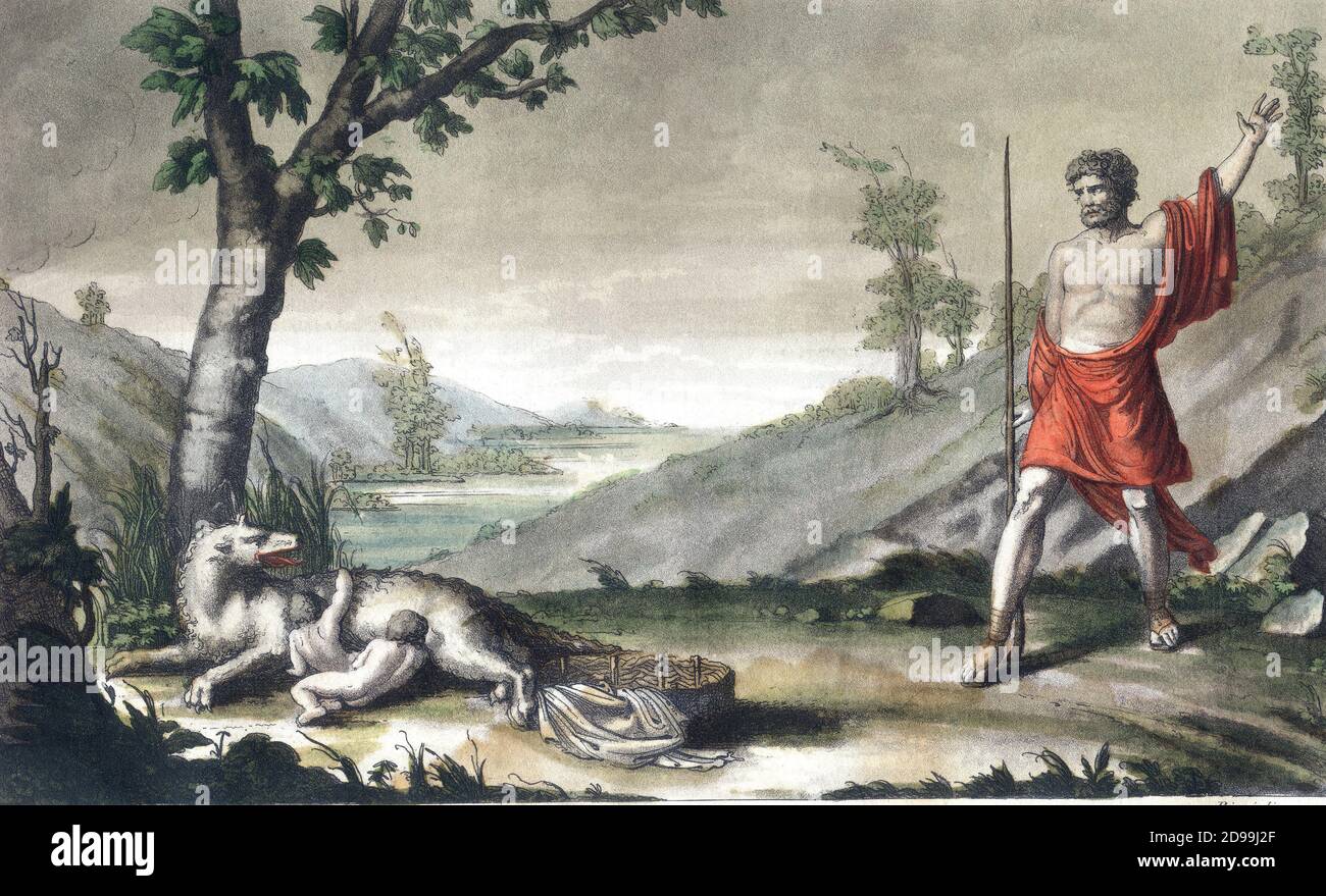 Ancient ROME : Romolus and Remus under the she-wolf ( water colours by ...