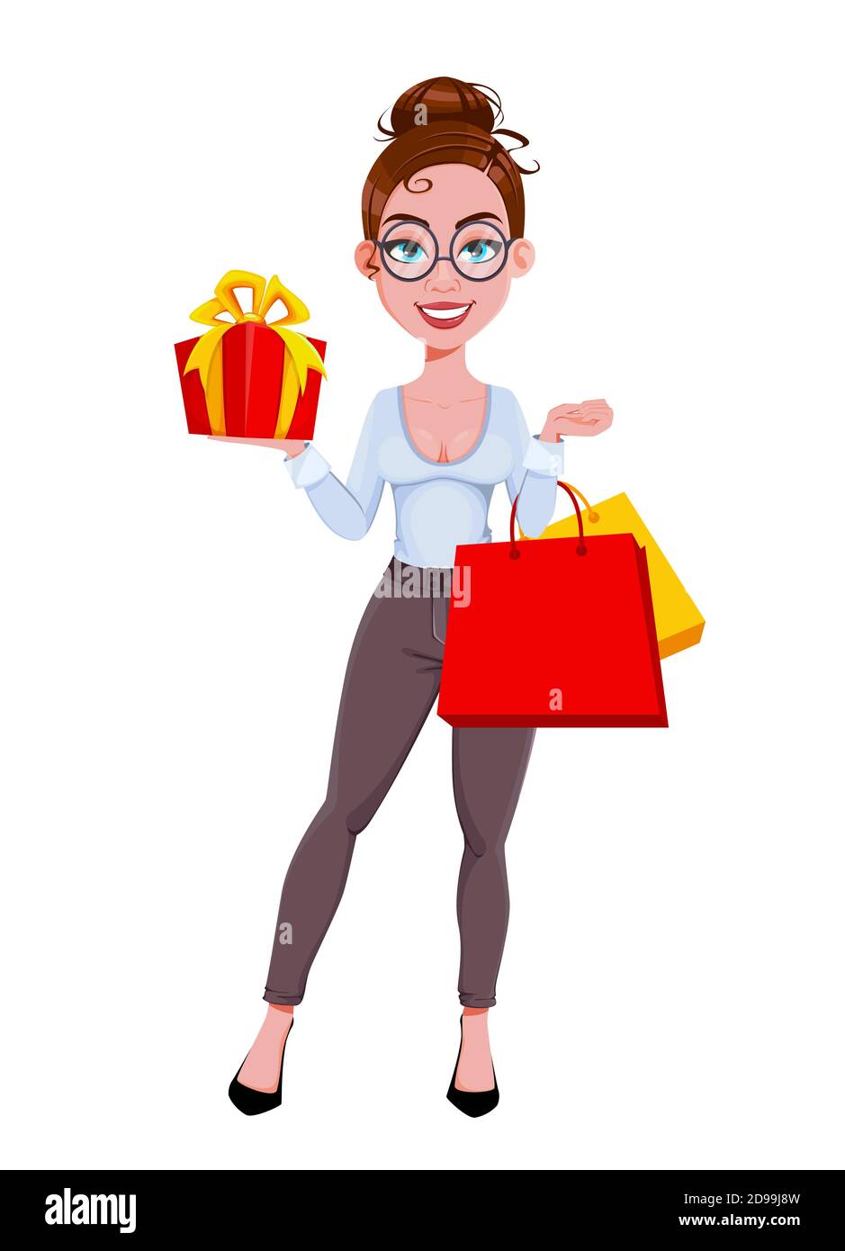 Stock vector. Young beautiful business woman went shopping. Cute ...