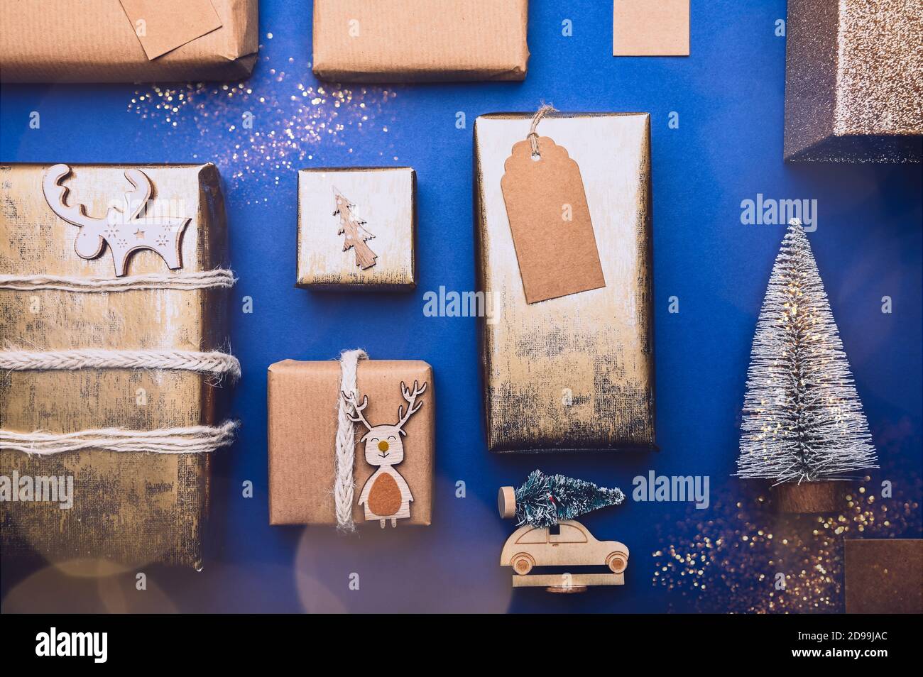 Gift wrapping process, preparation for Xmas Stock Photo - Alamy