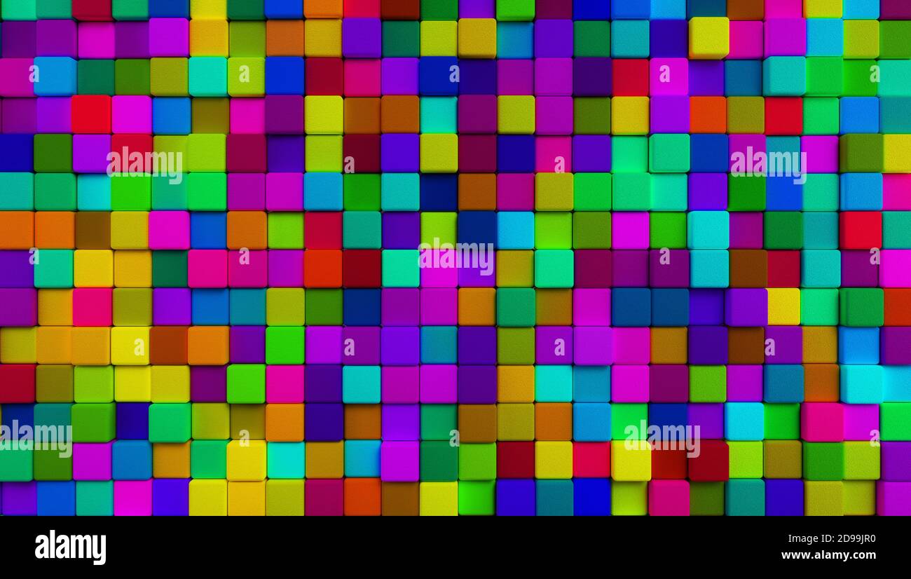 abstract multicolor displaced cubes background, 3d render illustration ...