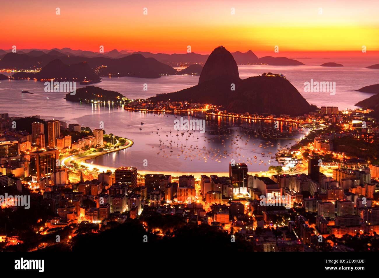 Rio de Janeiro just before Sunrise, City Lights, and Sugarloaf Mountain ...