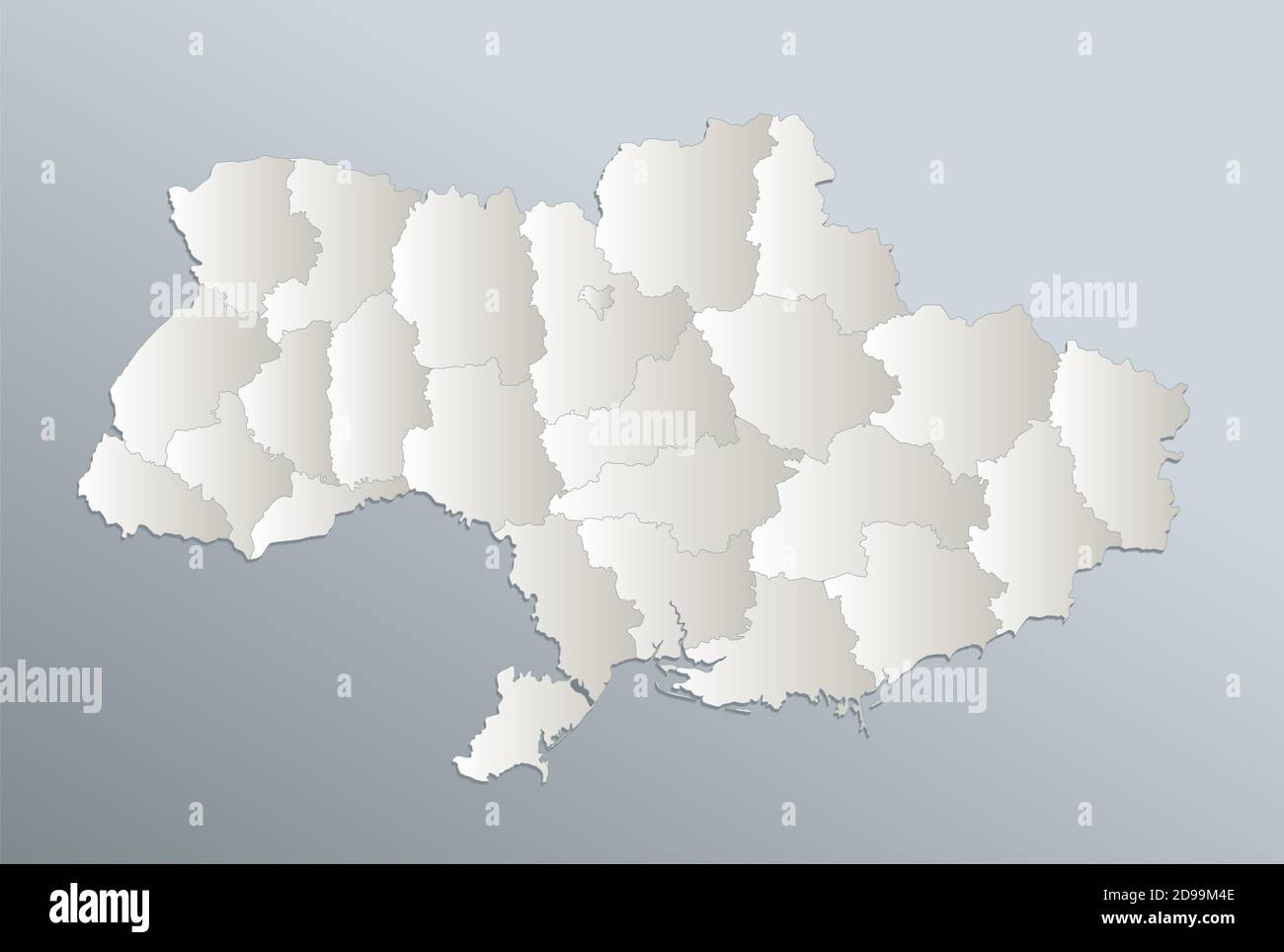 Ukraine map, administrative division, blue white card paper 3D blank ...