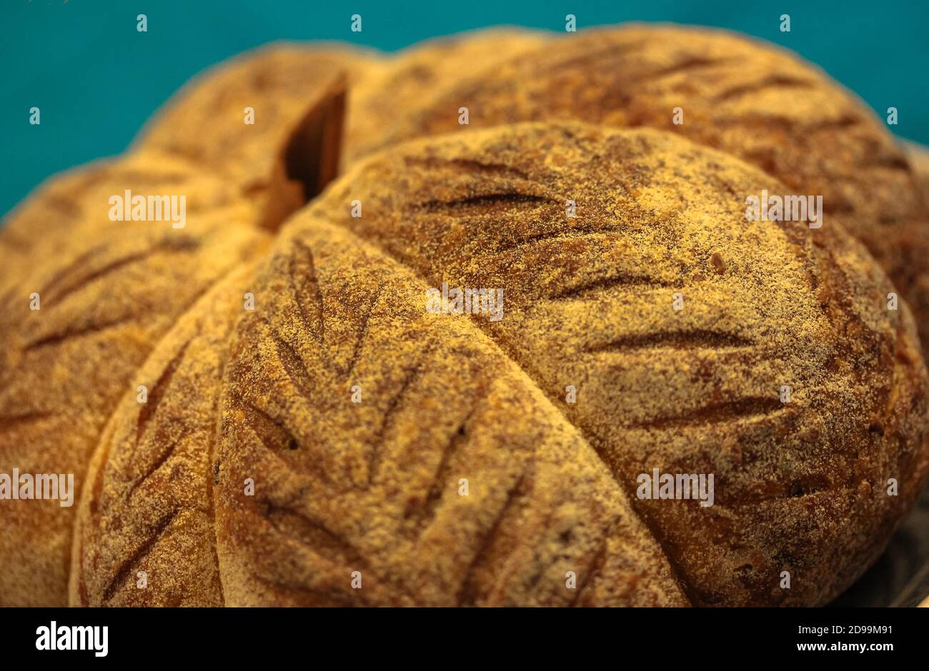 Homemade pastry, fresh pumpkin-shaped bread, background for ...