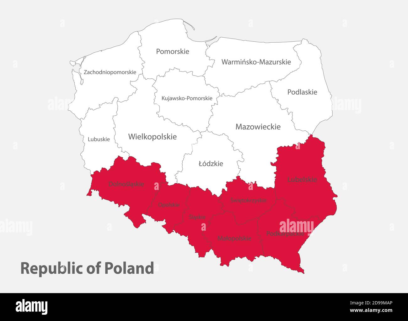 Map of the Republic of Poland in the colors of the flag Slovakia with ...
