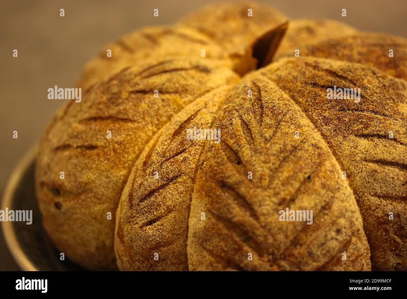 Homemade pastry, fresh pumpkin-shaped bread, background for ...