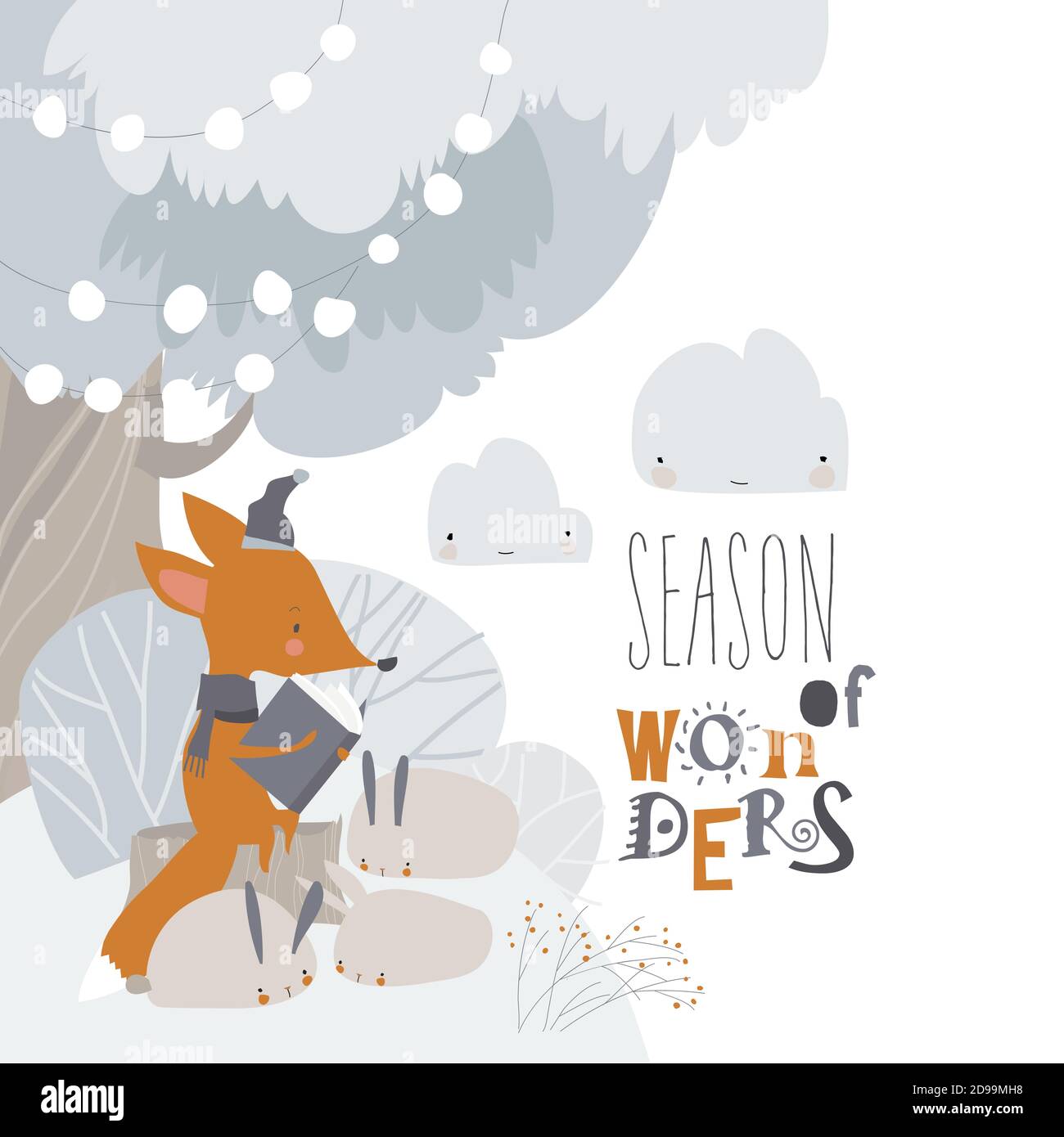 Cartoon little fox reading book for cute rabbits Stock Vector Image ...