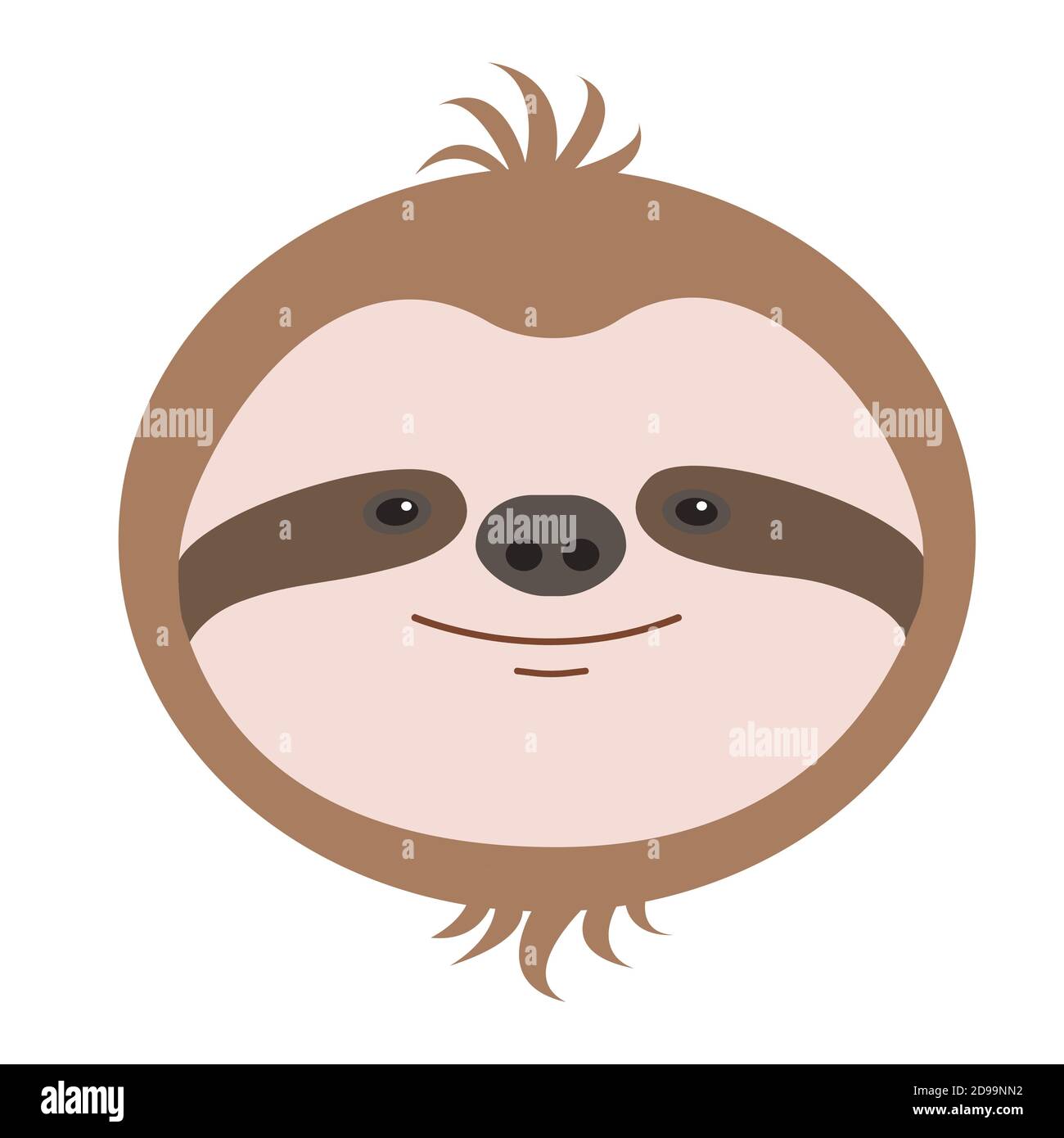 Cute sloth head, smiling face for icon or logo. Vector flat cartoon ...