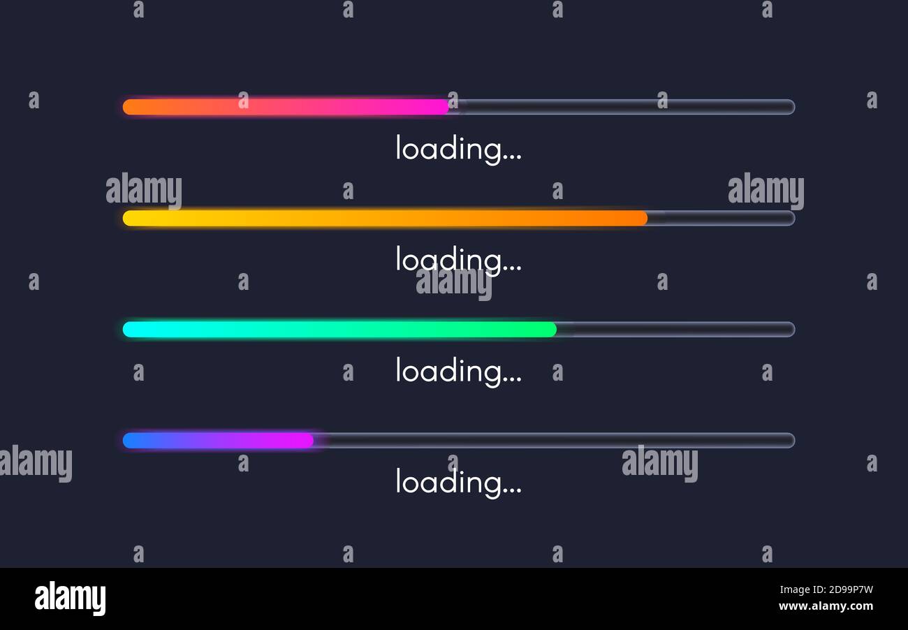 Loading Bar Collection Loading Status Set Color Progress Icons Gradient Lines On Dark