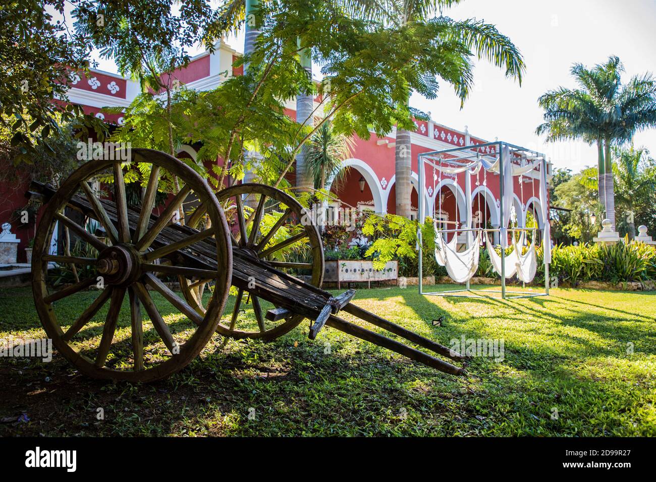 Old cart in the gardens of a colonial hacienda in Mexico Stock Photo ...