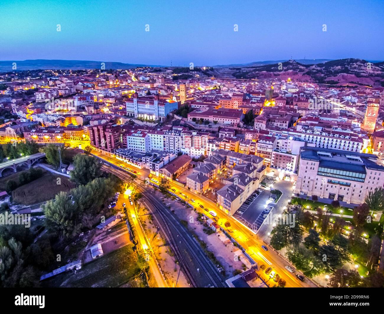 Aerial view of the busy streets of the city of Aragon in Spain Stock ...