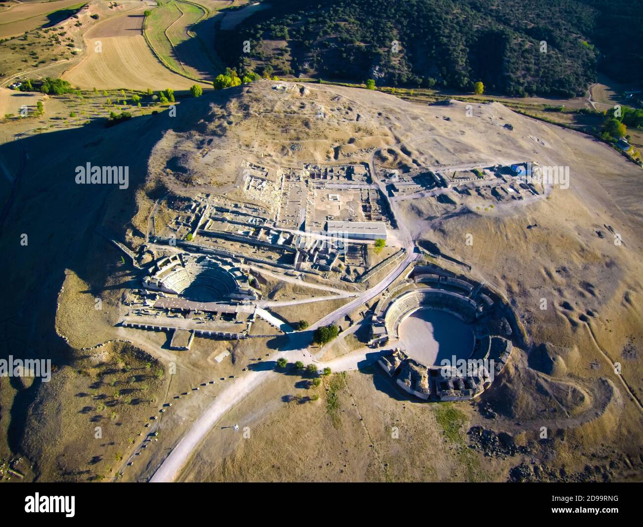 Aerial view of the famous archaeological park and Roman ruins in Cuenca ...