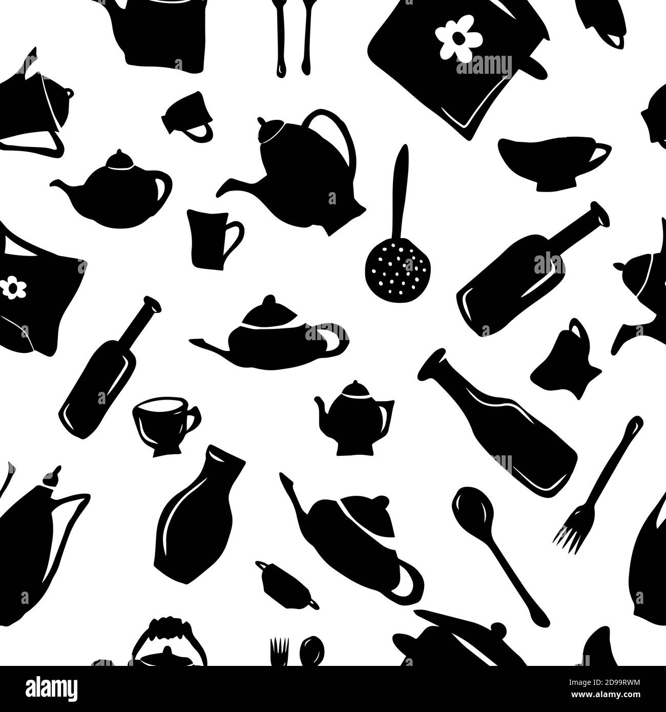 Kitchen utensils seamless pattern monochrome. Vector illustration Stock ...
