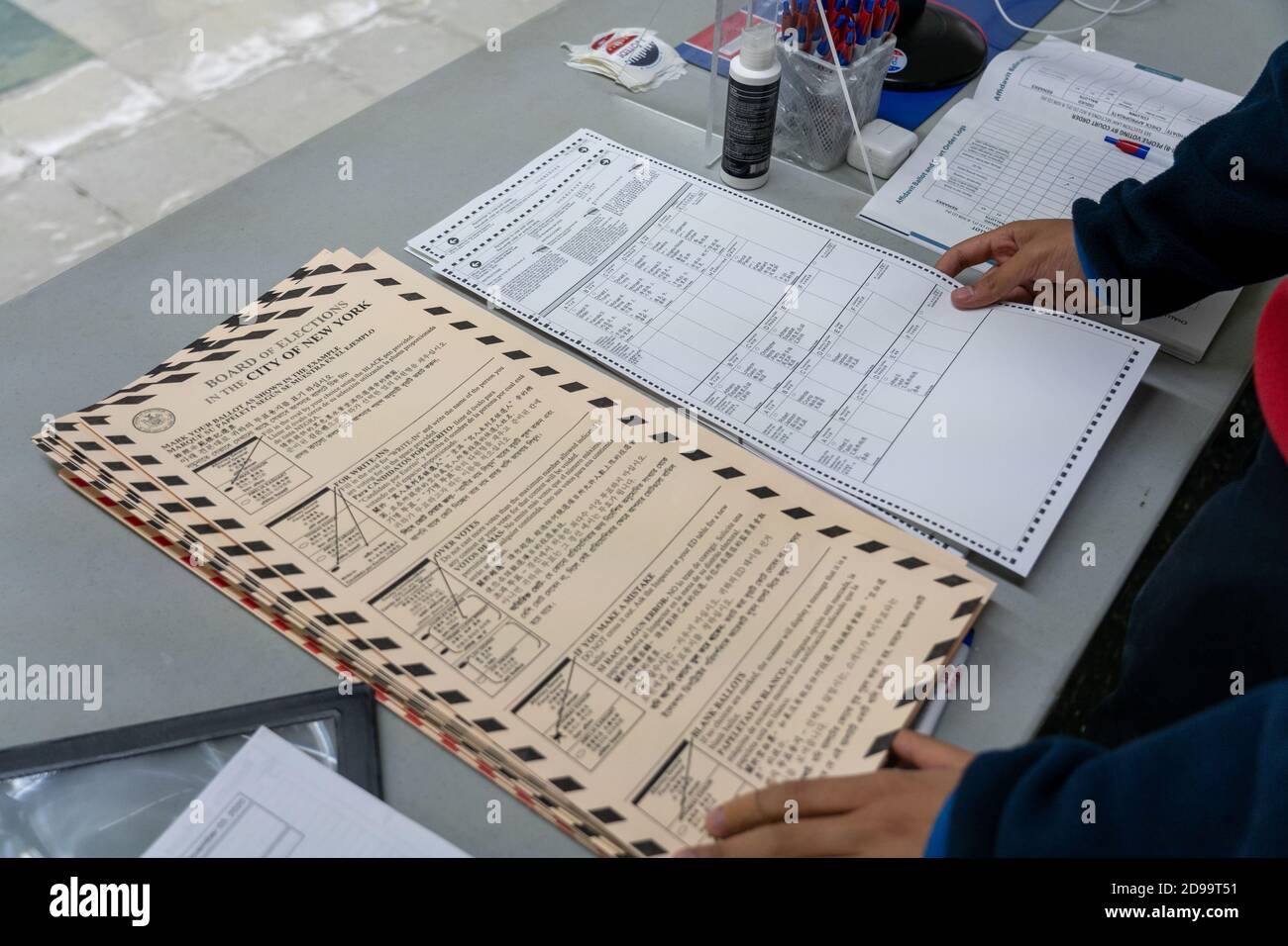 Ballot papers are seen during the 2020 U.S Presidential Election at a ...