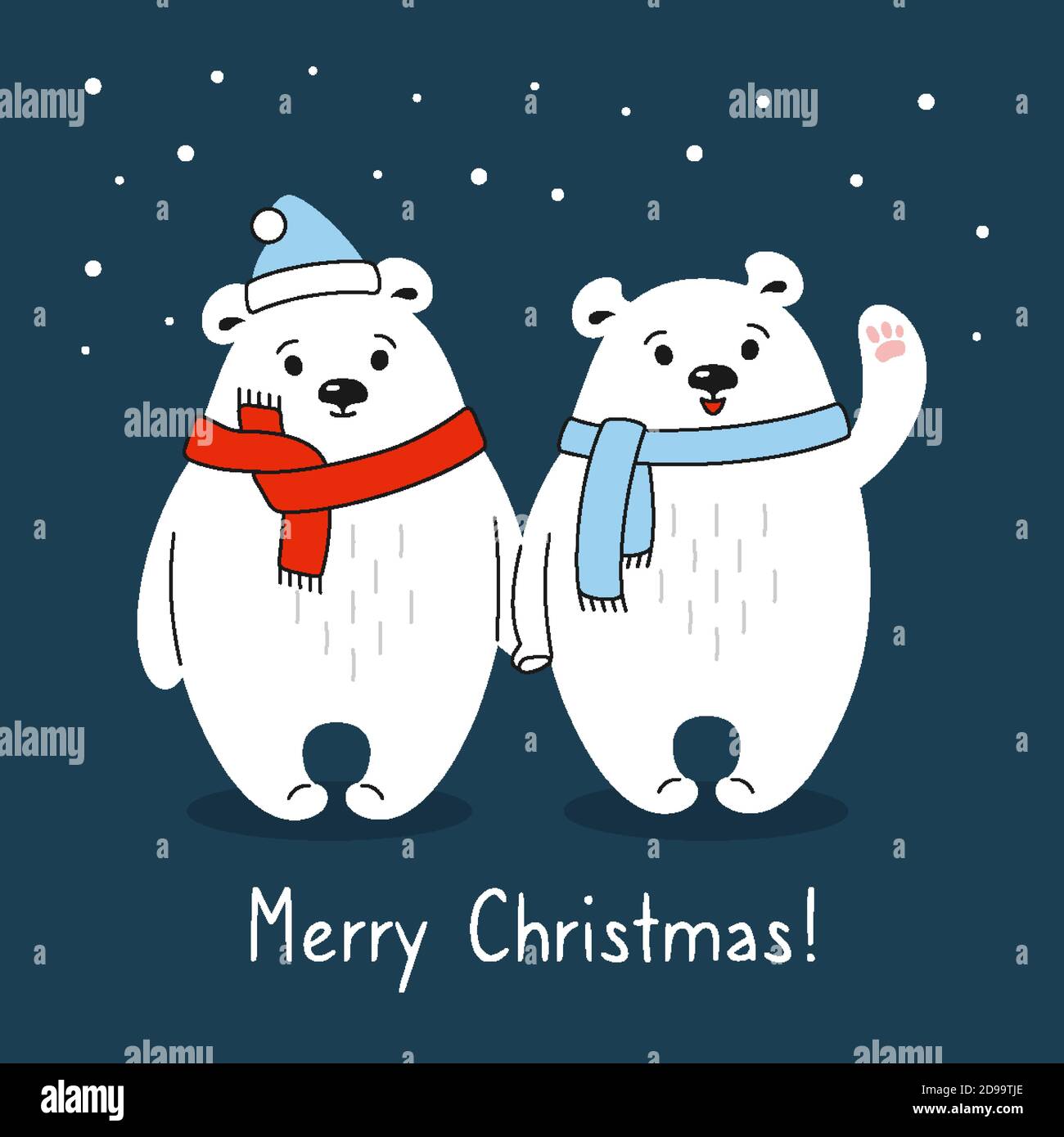 Cartoon Couple Polar Bears With Scarf Greeting Christmas Card New