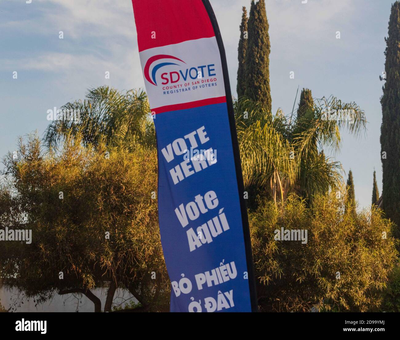 November 3, 2020: A 'Vote Here' banner in English, Spanish, and ...