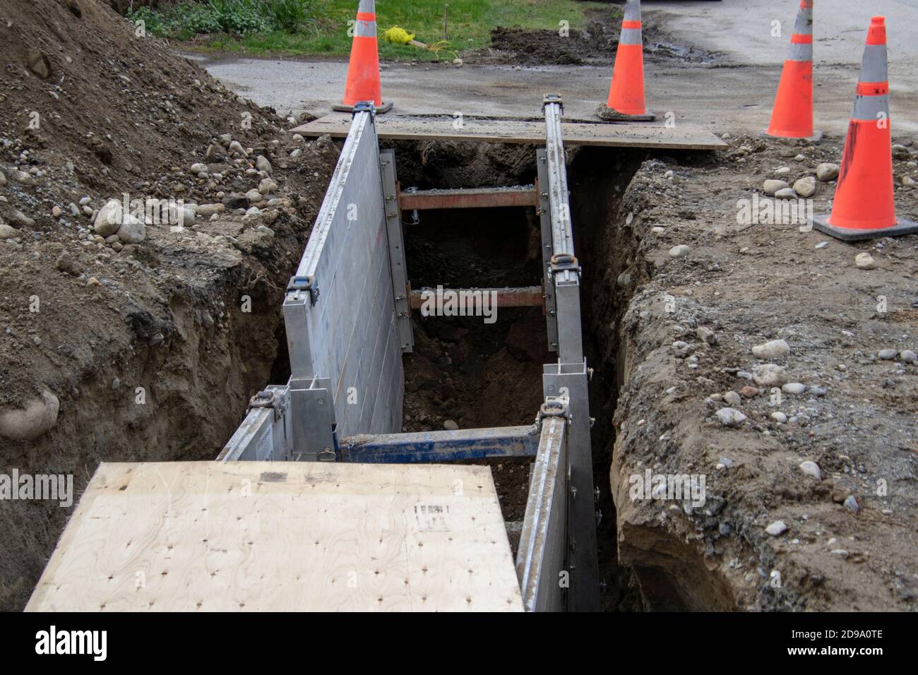 A trench support system preventing the sides from collapsing Stock ...