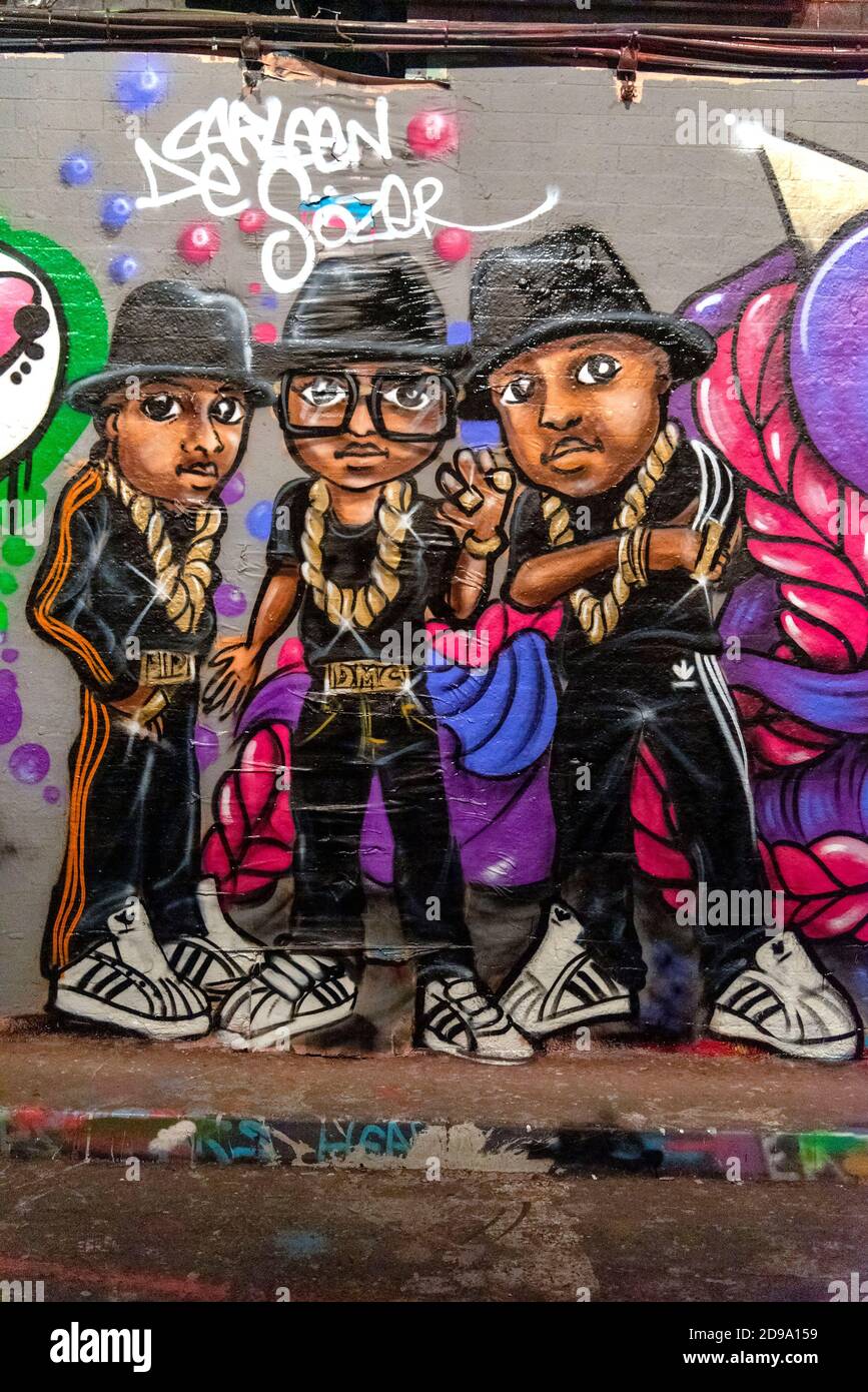 Graffiti of Run DMC seen at the famous Leake Street Tunnel under ...