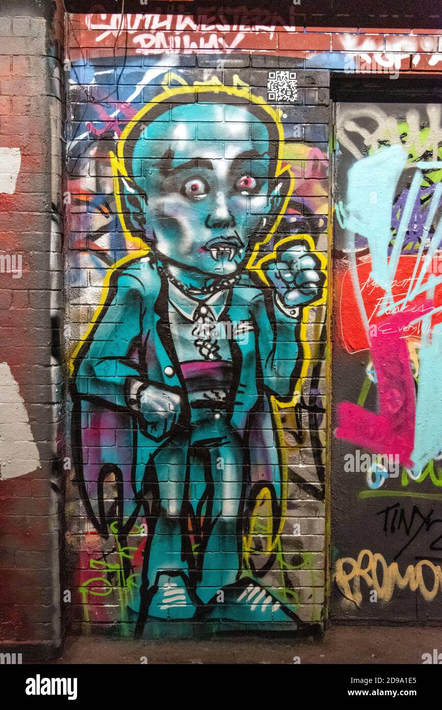 London, UK. 3rd Nov, 2020. Graffiti of Dracula seen at the Halloween ...