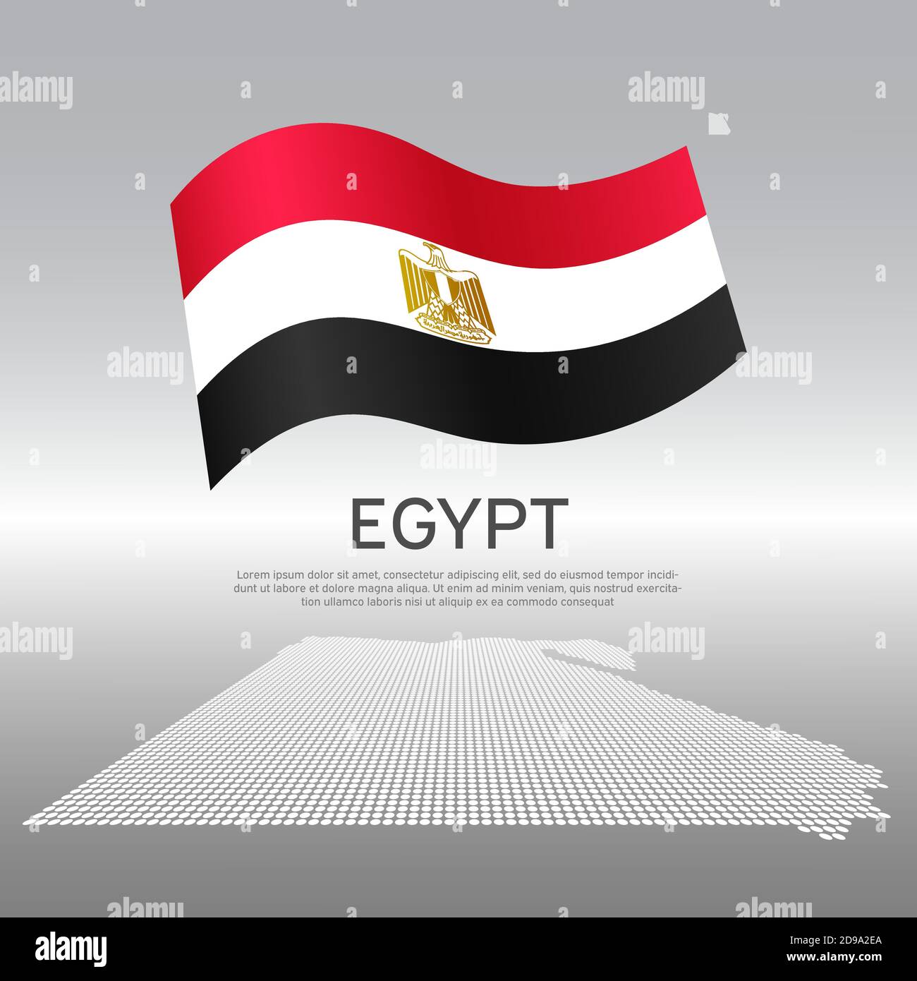 Egypt wavy flag and mosaic map on light background. Creative background ...