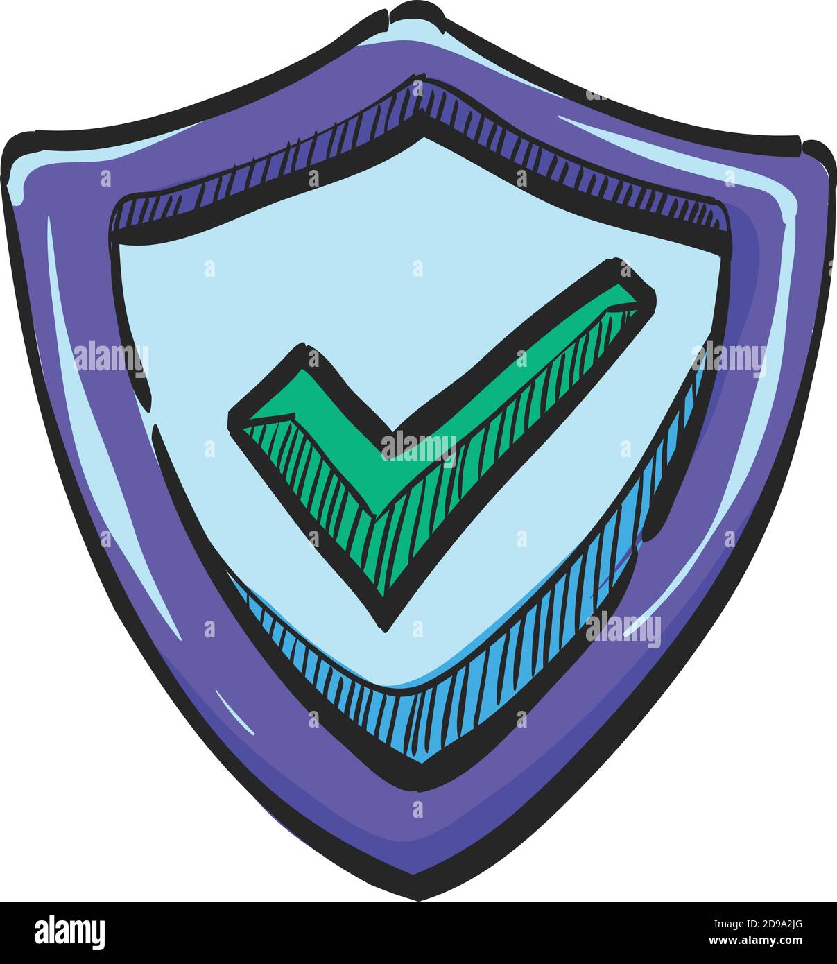 Shield icon with checkmark in color drawing. Protection guard safety ...