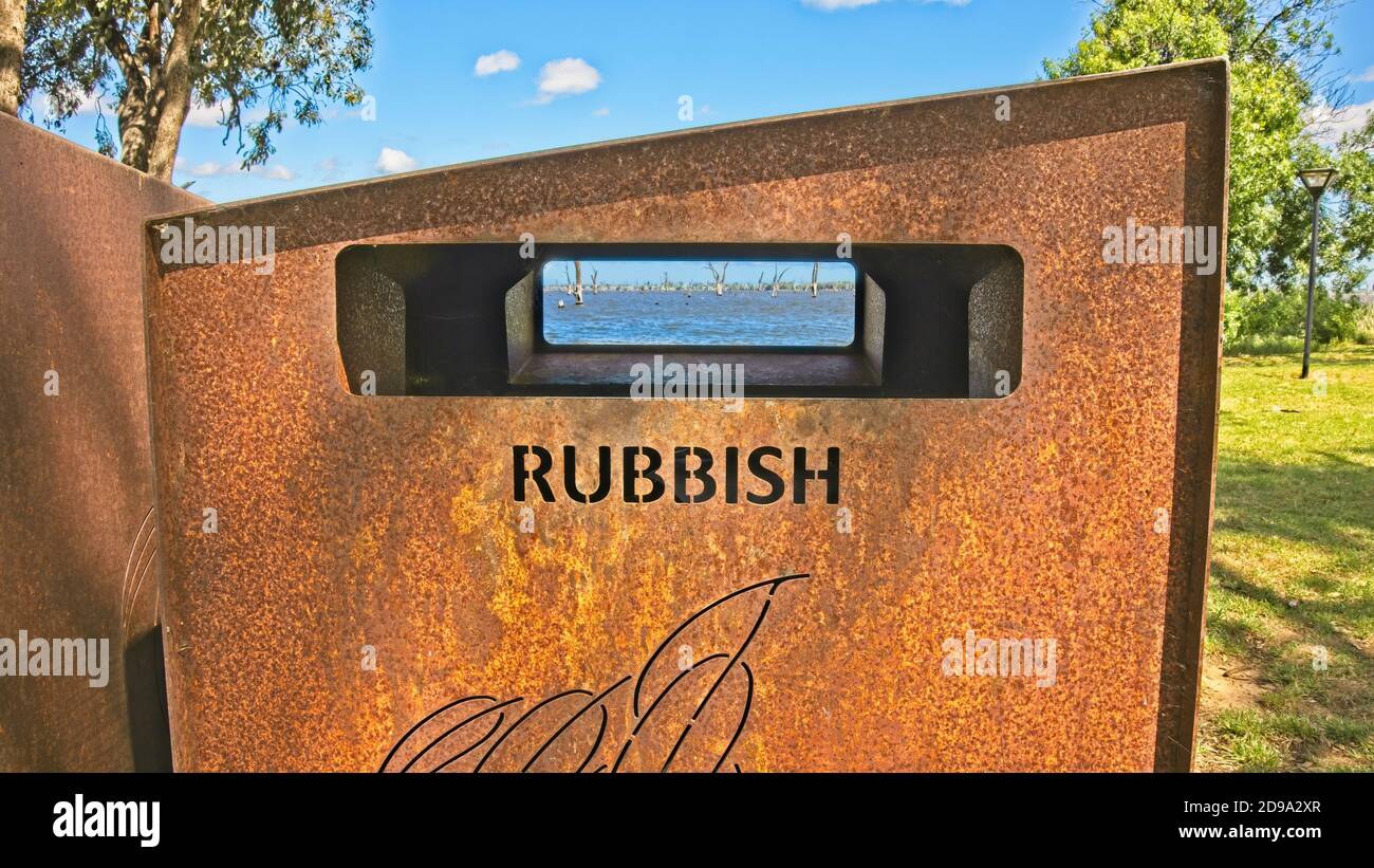 Close up of large single metal public rubbish bin Stock Photo - Alamy
