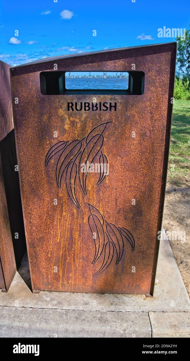 Large single metal public rubbish bin Stock Photo - Alamy