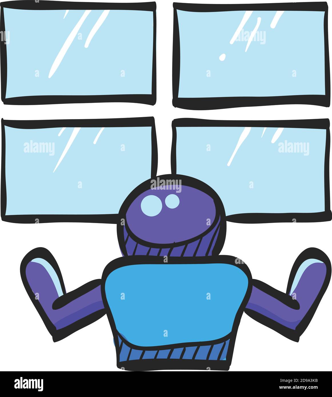 Surveillance room icon in color drawing. Monitor CCTV, computer ...