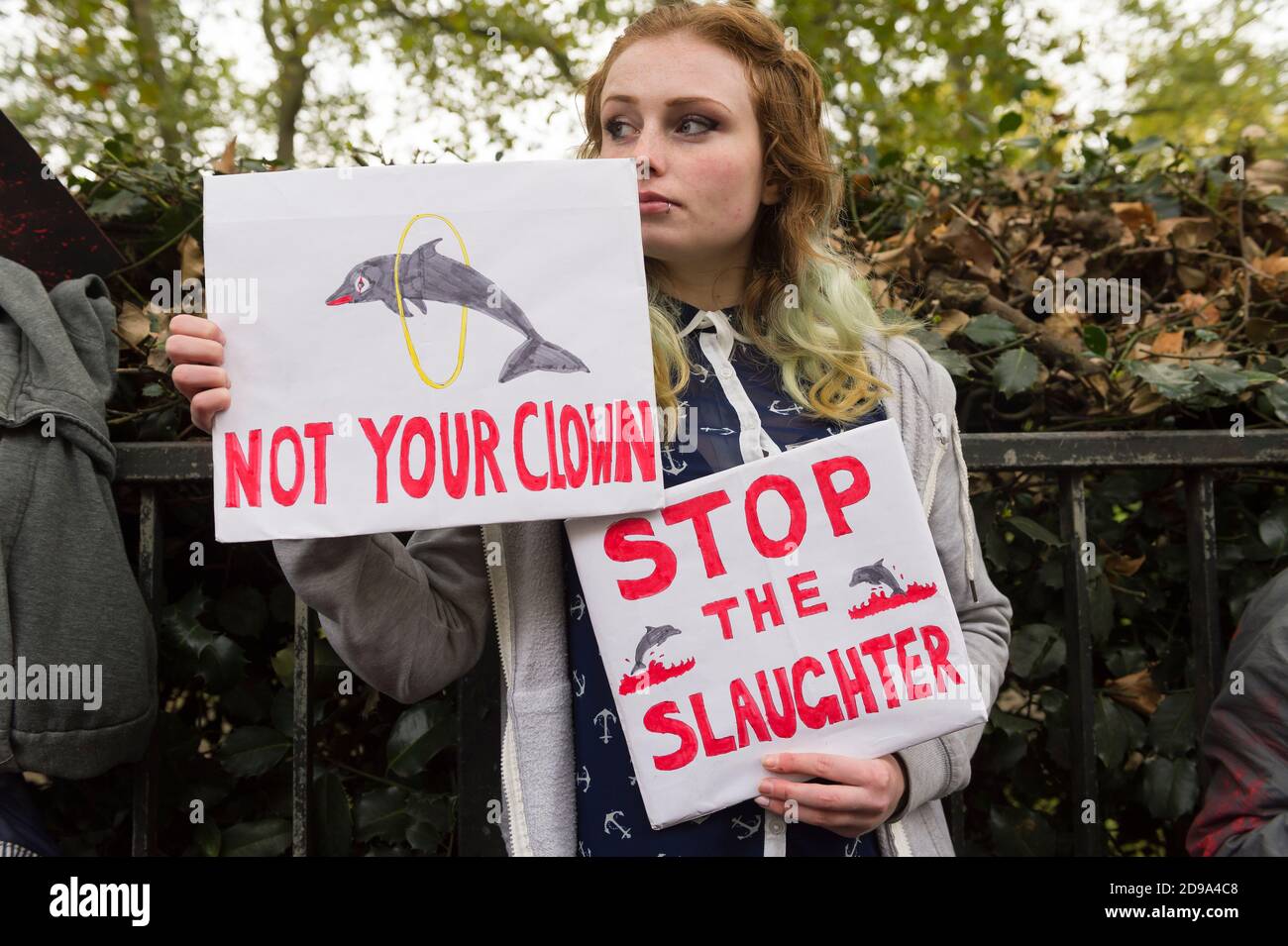 A protest against the fishing of dolphins in Japan outside the Japanese ...