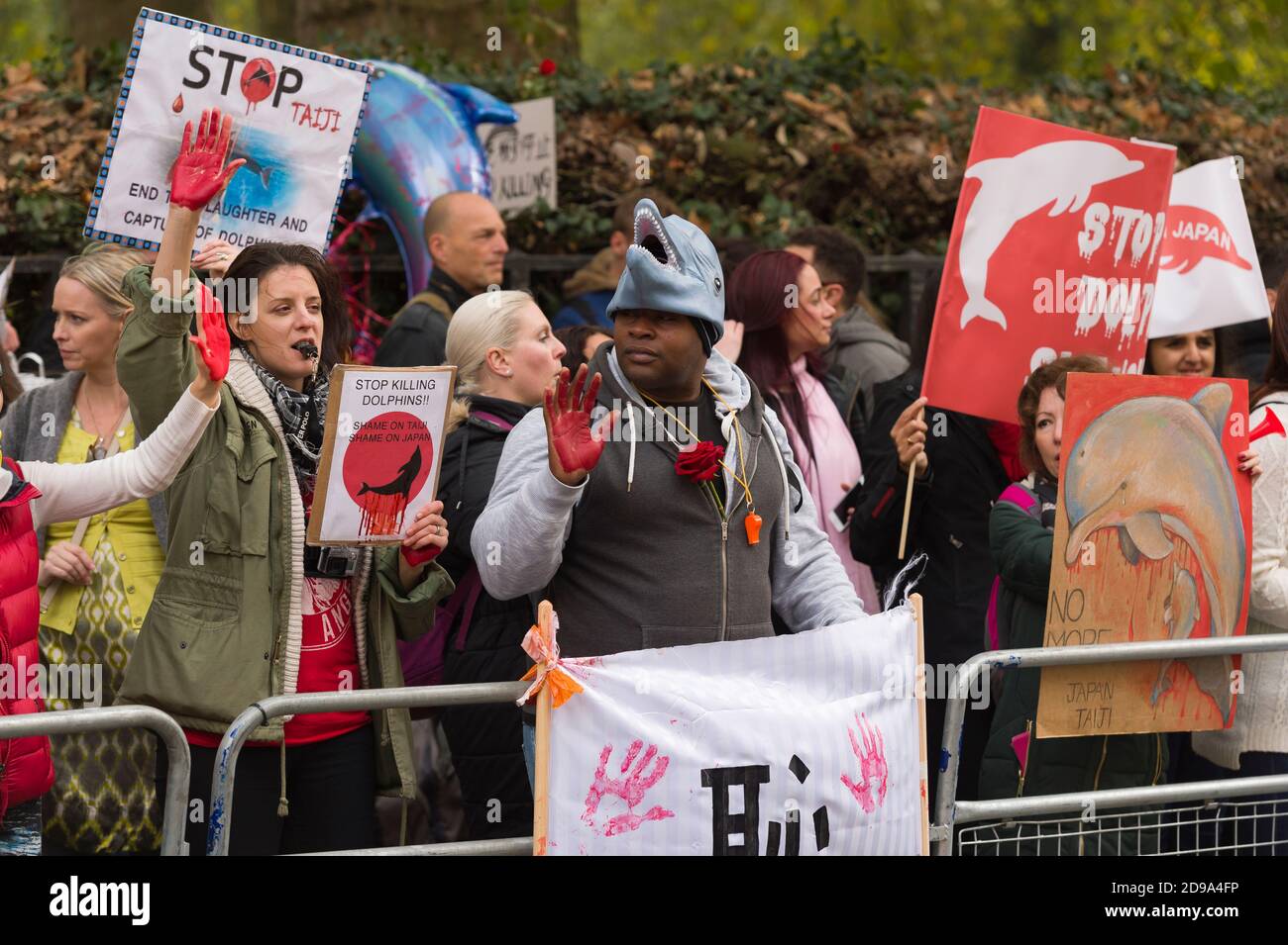 A protest against the fishing of dolphins in Japan outside the Japanese ...