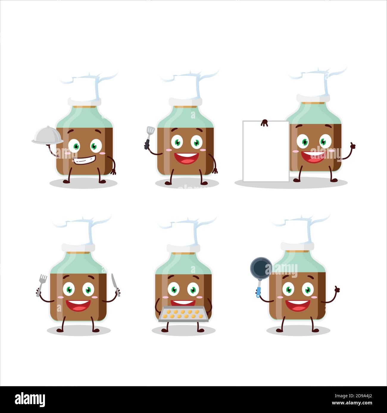 Cartoon character of chocolate baby milk bottle with various chef ...