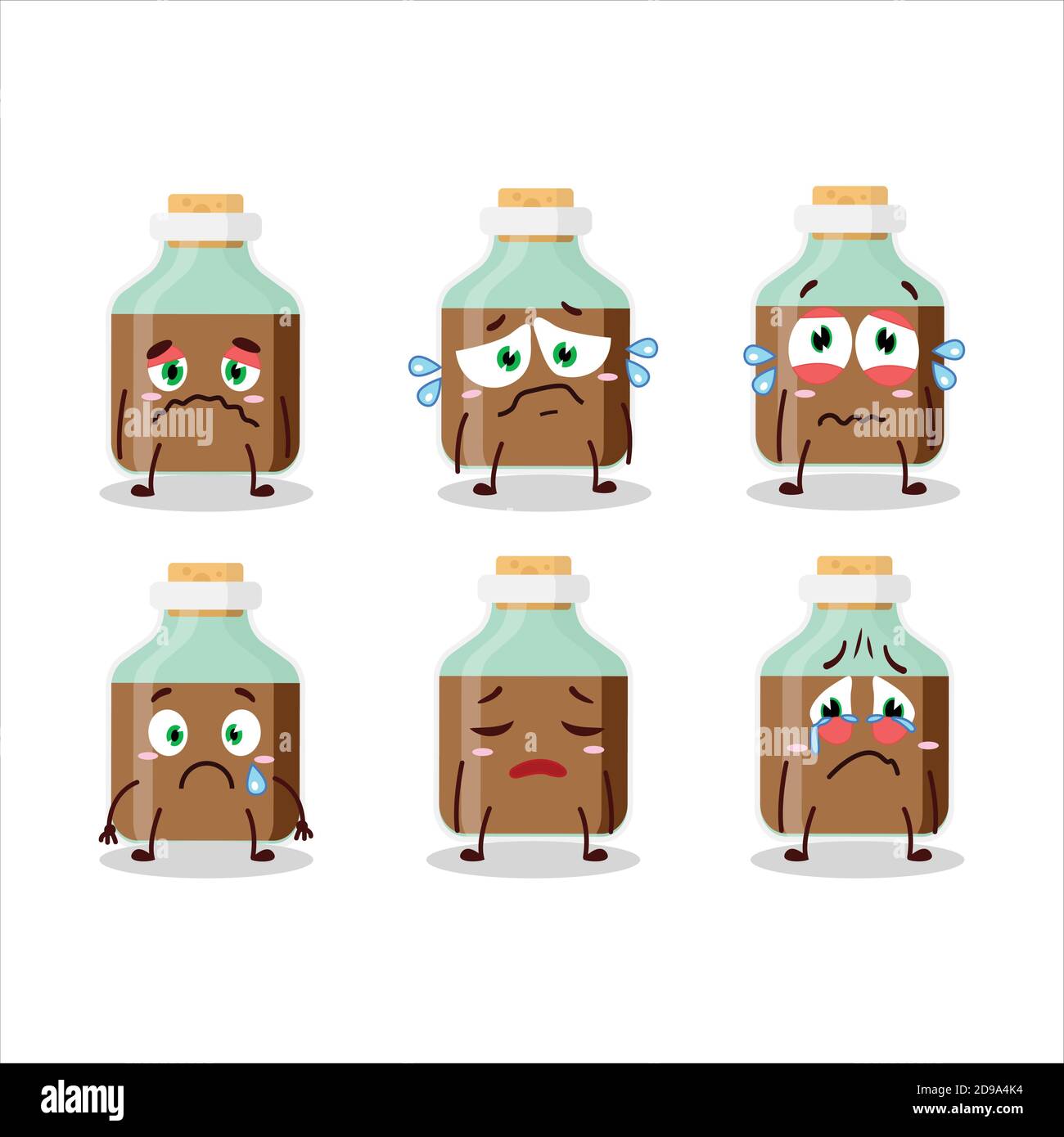 Chocolate baby milk bottle cartoon character with sad expression Stock ...