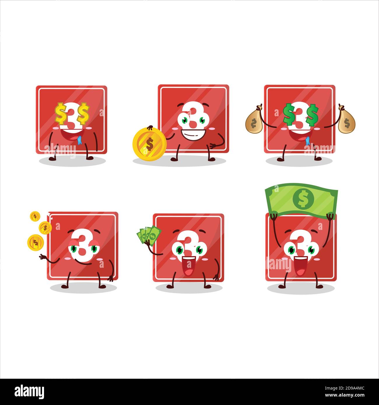 Toys block three cartoon character with cute emoticon bring money Stock ...