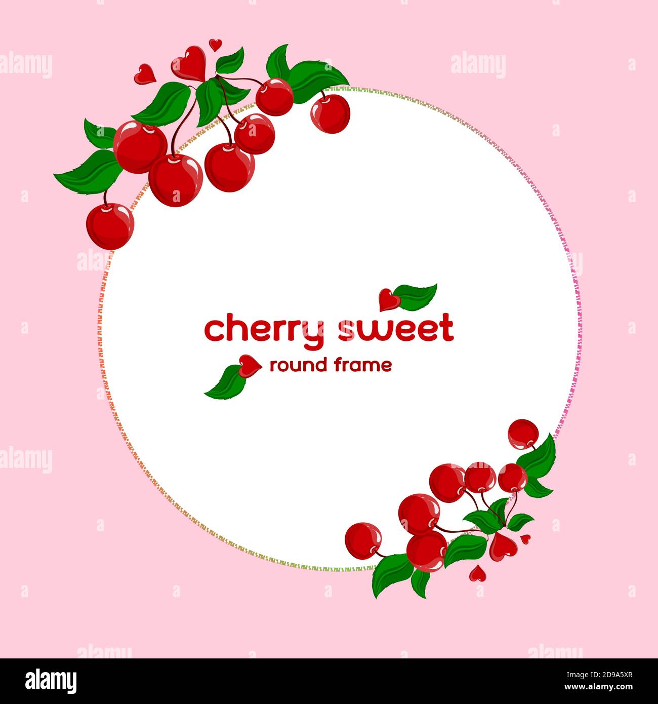 Round frame with cherries. Cherry berries and leaves. Frame for text ...