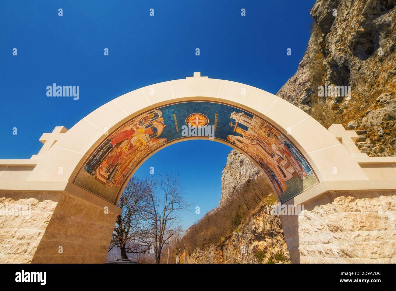Arched doorway detail of Ostrog monastery in Montenegro (upper church ...