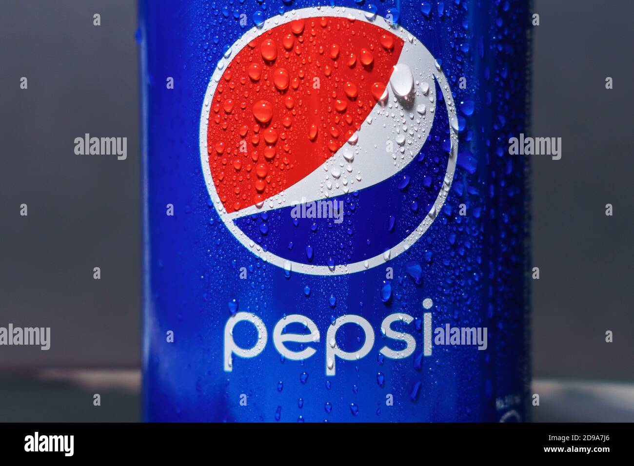 Tyumen, Russia-November 01, 2020: Pepsi logo with water drops isa ...