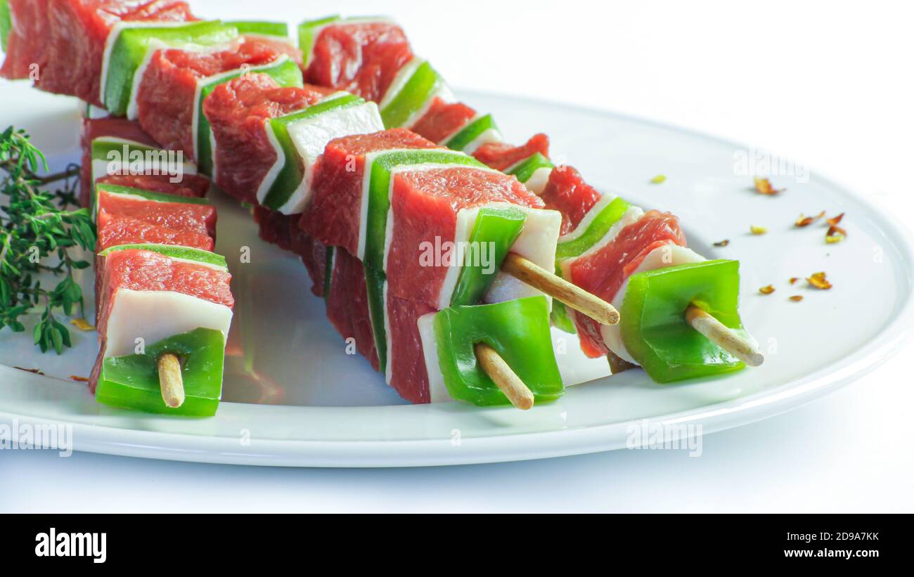 raw beef skewers Stock Photo - Alamy