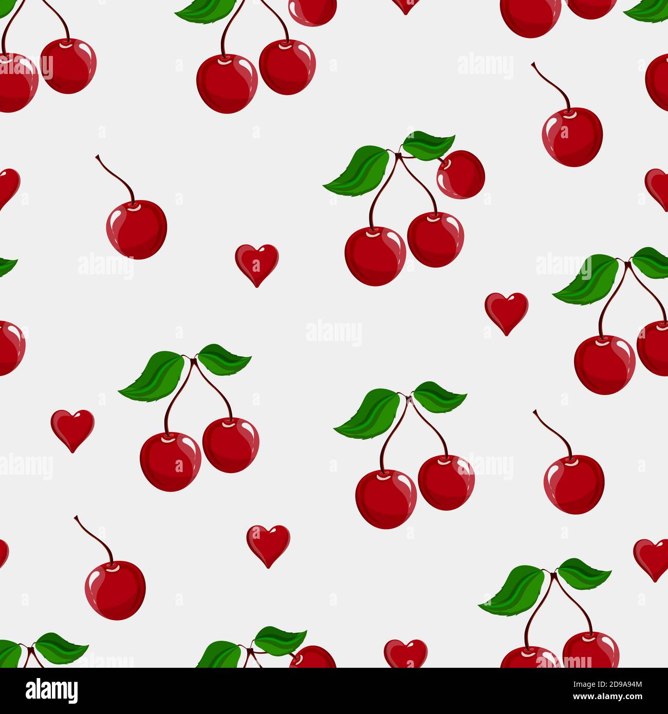 Childrens texture. Seamless background with cherries and hearts. Green ...