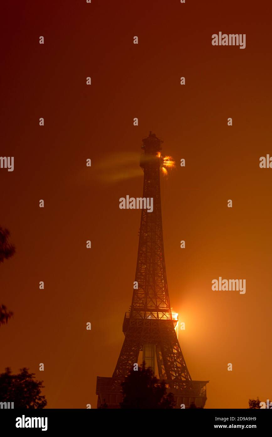 fireworks during new year night at Eiffel tower Lahore Pakistan Stock ...