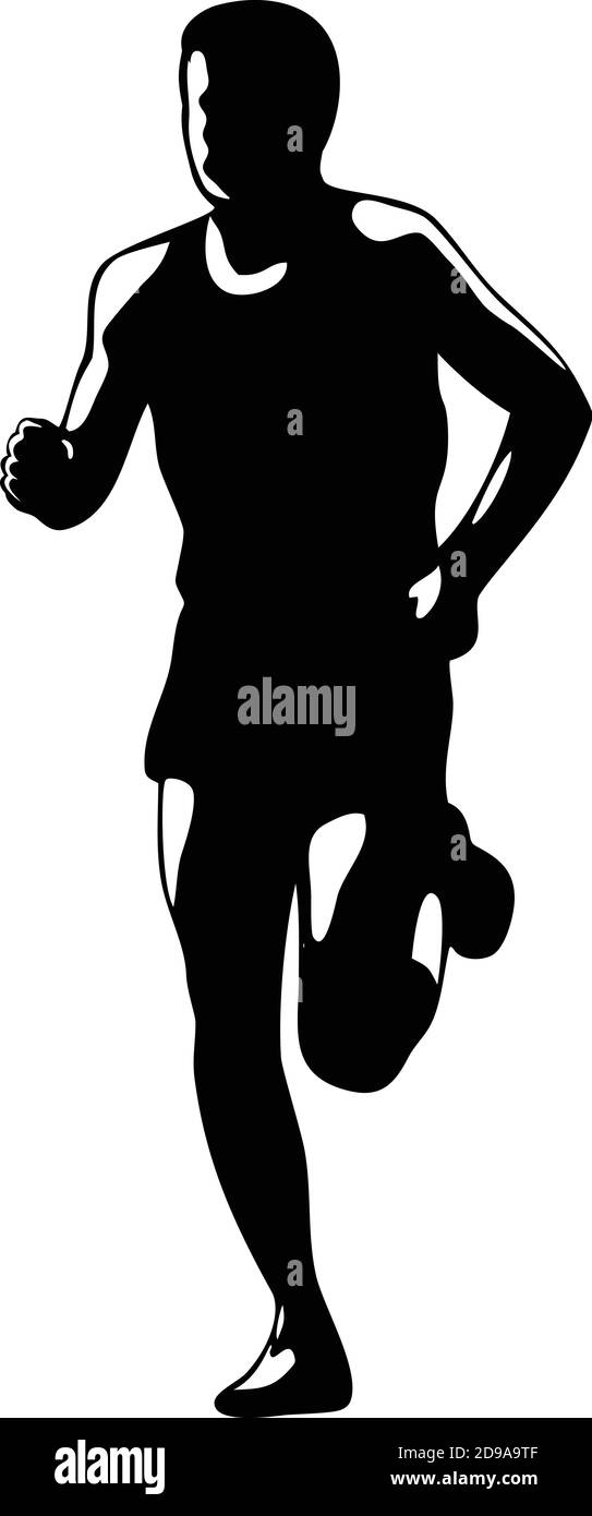 Illustration of marathon triathlete runner running facing front view on ...