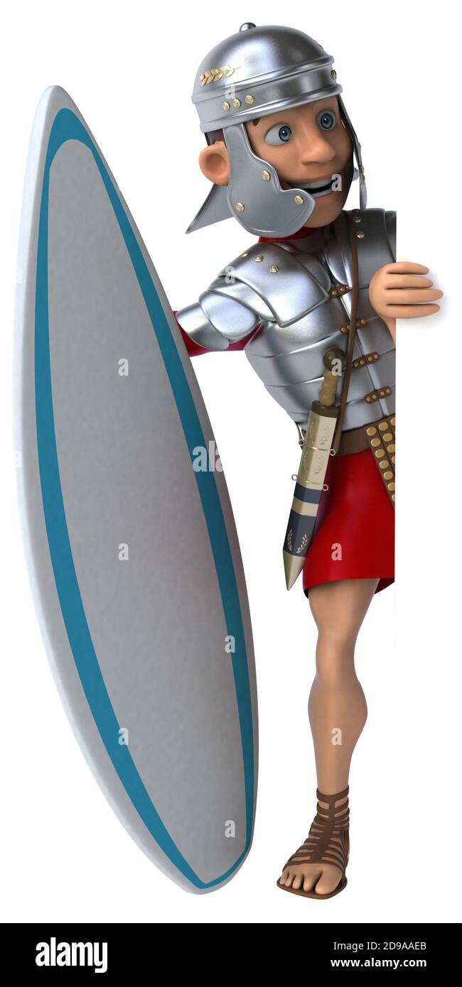 Fun 3D cartoon roman soldier surfing Stock Photo - Alamy