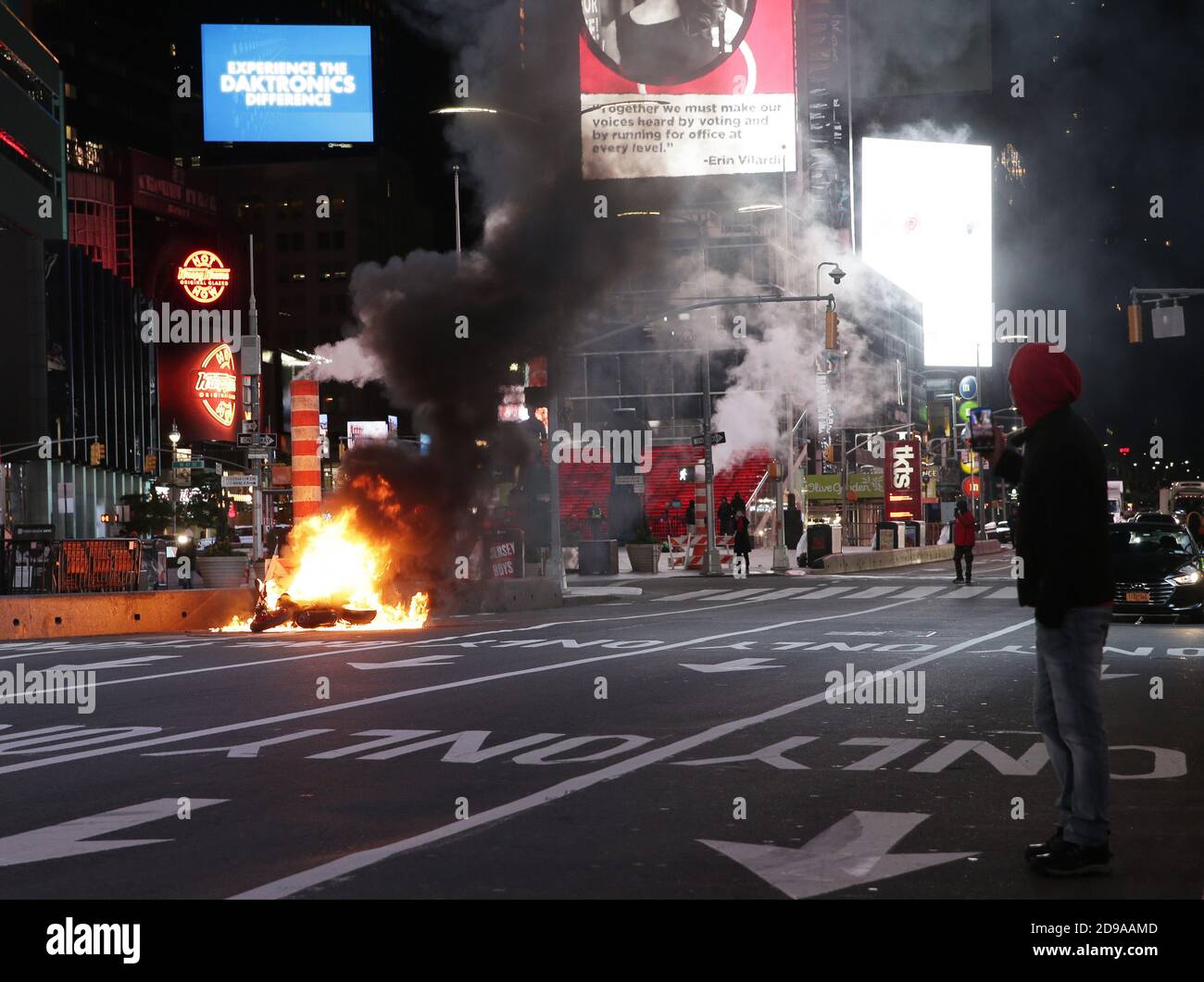 New York, United States. 04th Nov, 2020. A fire breaks out in Times ...