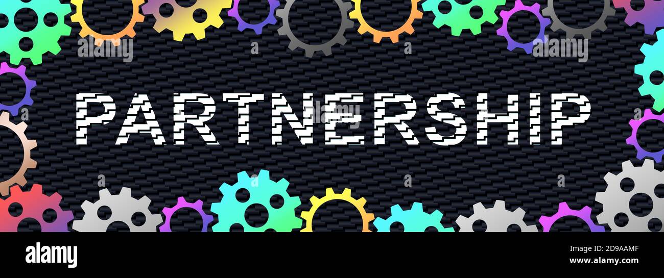 Word partnership surrounded with multicolored cogwheels Stock Photo - Alamy