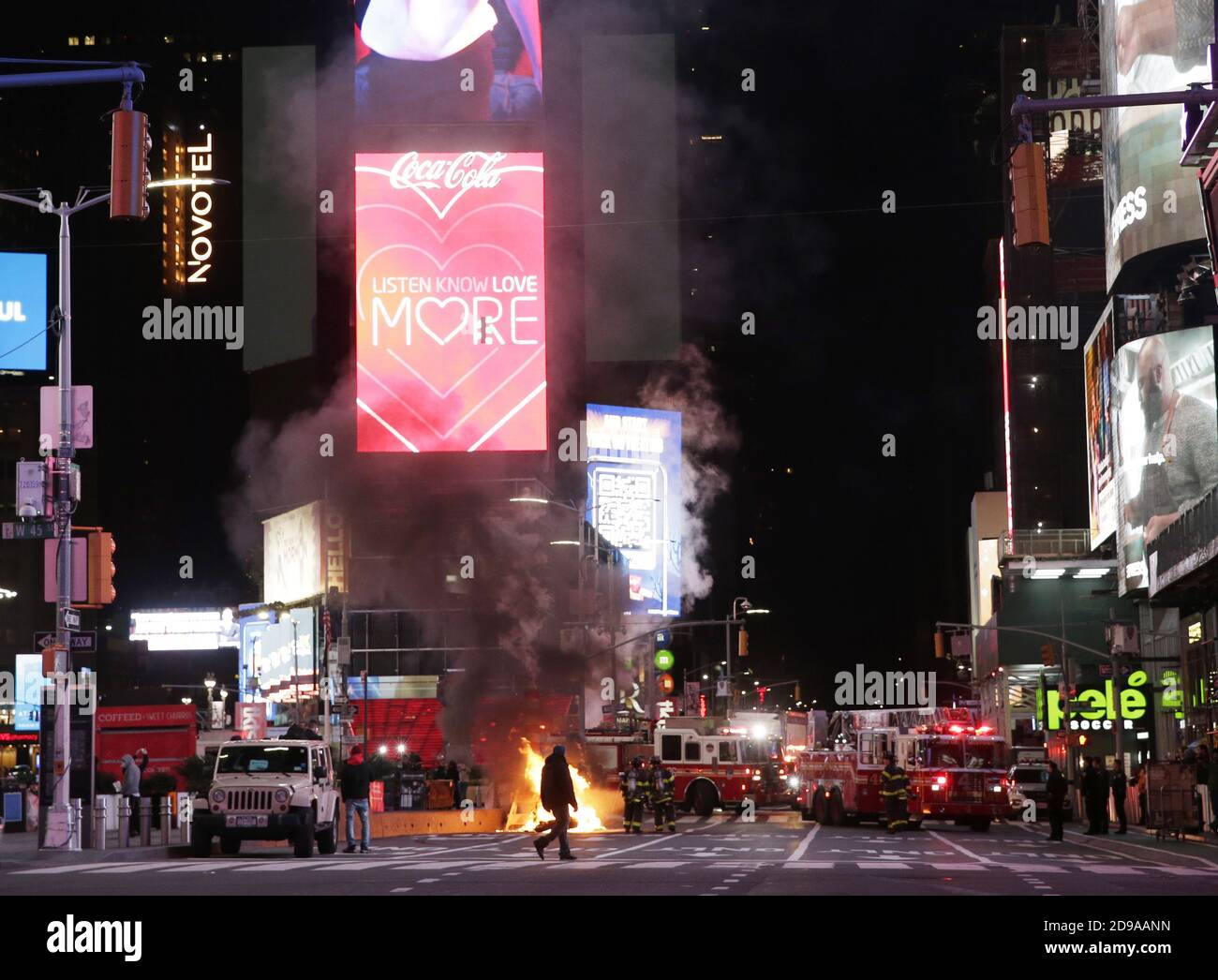 New York, United States. 04th Nov, 2020. A fire breaks out in Times ...