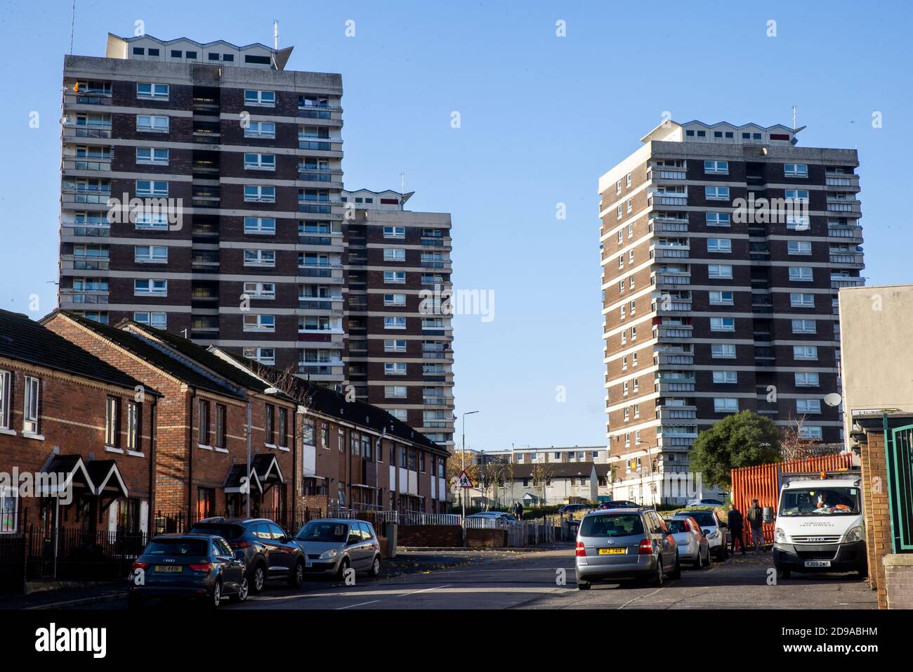 Tower block flats in New Lodge, Belfast Stock Photo - Alamy